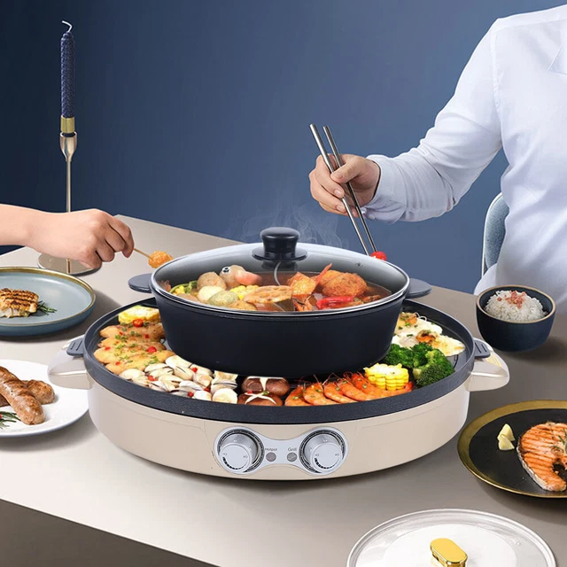 2 IN1 MULTIFUNKTION Hot Pot BBQ Doppelte Elektrik Pfanne Rauchfrei Non ...