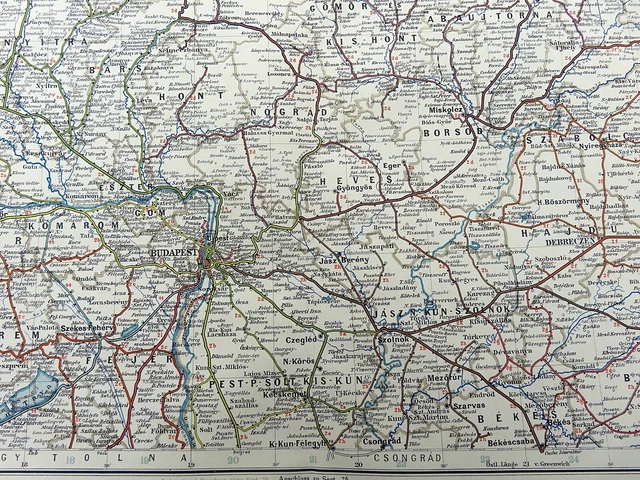 RAILWAY MAP OF Hungary Budapest Austro Hungarian Rail Antique Original ...