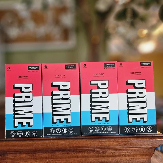 4 BOXES PRIME Hydration Electrolyte Drink Mix Ice Pop Exp5/25 6 Per Box ...