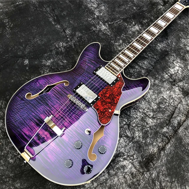 GROTE PURPLE BURST Maple Semi Hollow Archtop Jazz Electric Guitar F ...