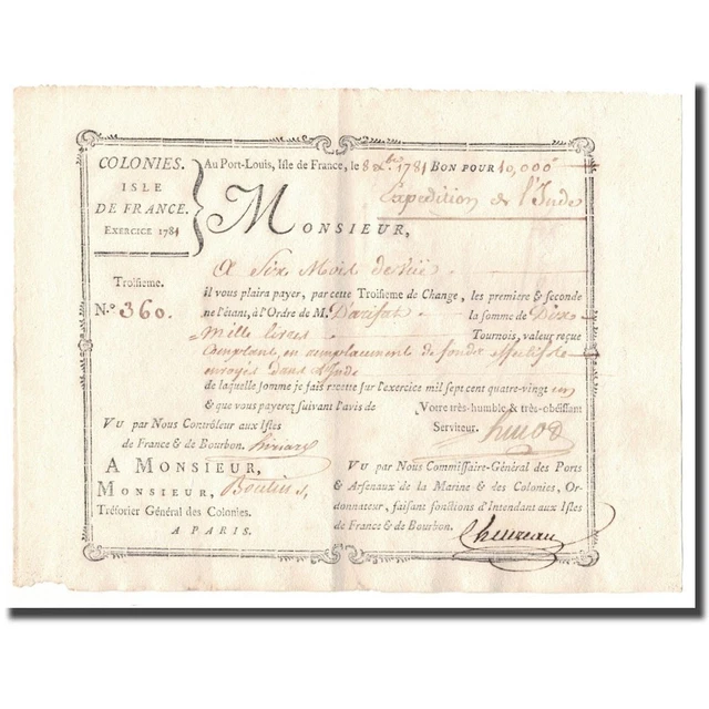 [#665489] FRANCIA, TRAITE, Colonies, Isle de France, 10.000 Livres ...