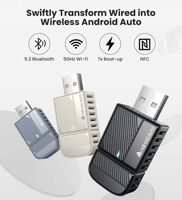 ANDROID AUTO WIRELESS Adapter Dongle 2025 NFC Bluetooth 5.3 Plug & Play ...
