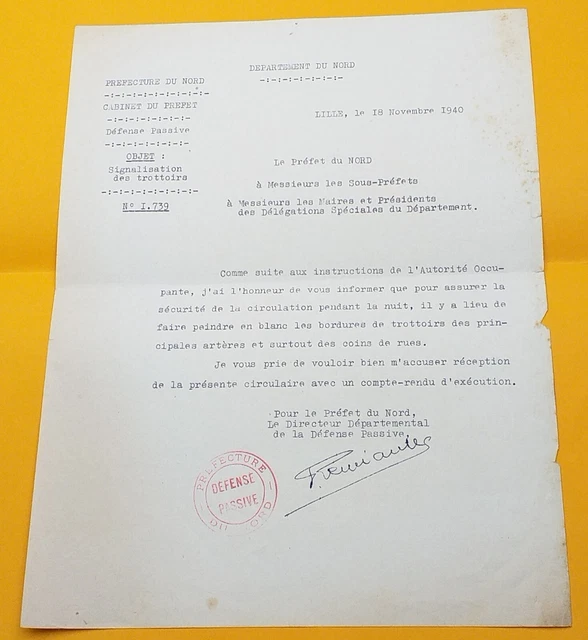 DOCUMENT 1940 WW2 Défense Passive Signalisation Des Trottoirs Peinture ...