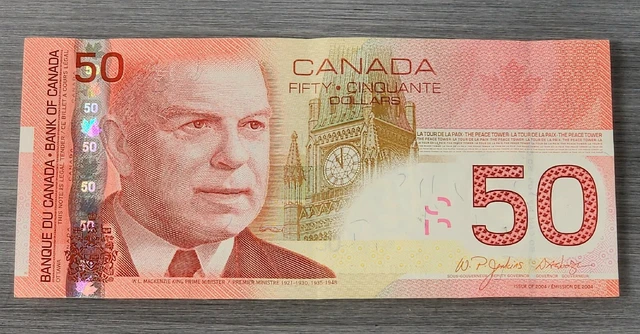 2004 BANKNOTE - Bank Of Canada $50 Fifty Canadian Dollar Paper Money # ...