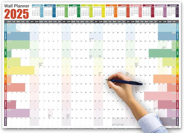 2025 WALL PLANNER A2 Laminated - Full Year Wall Planner 2025 UK - Wall ...