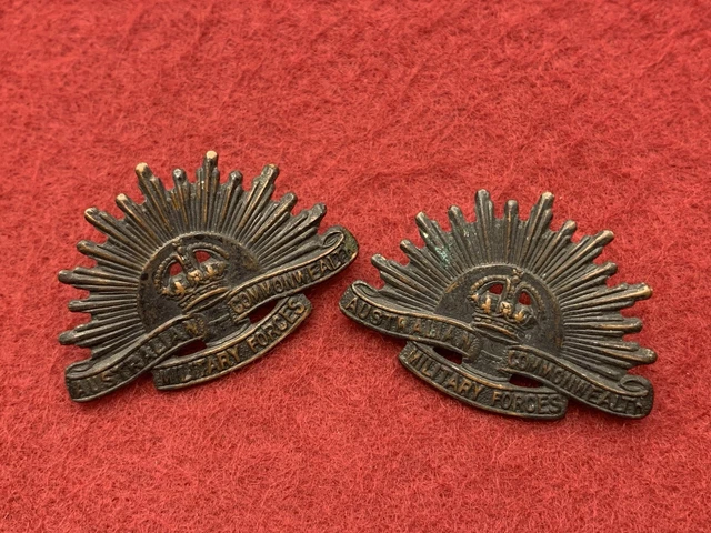 PAIR OF WW1 WW2 Original AIF Army Australian RISING SUN Collar Badges ...