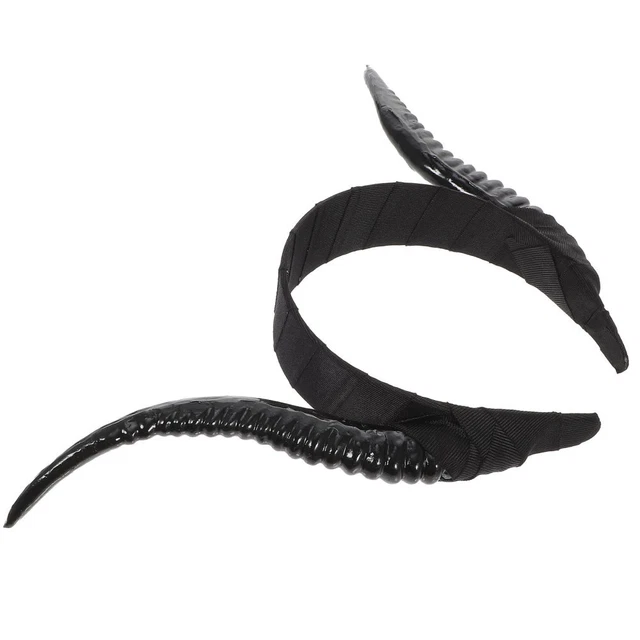 DEVIL HORN HEADBAND 31X13CM Resin Plastic Miss Ram Horns Demon Black £ ...