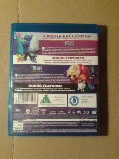 DREAMWORKS TROLLS 1-2 World Tour (2D and 3D) Movie Collection Blu Ray ...