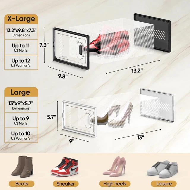 BALEINE 3 PACK Stackable Clear Shoe Storage Boxes Fit Size 9 Thickened ...