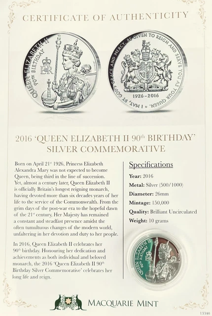 AUSTRALIA - 2016 Queen Elizabeth 11 - 90th Birthday silver medal ...