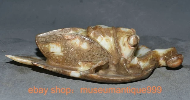10.8& RARE CHINESE Old jade carving tree leaf insect cicada perch ...