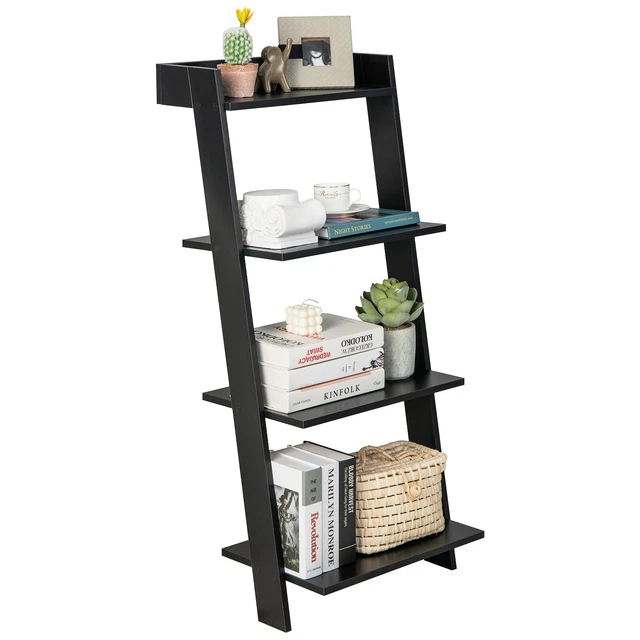 4-TIER LADDER SHELF Leaning Bookshelf w/Anti-falling Baffle Wood ...