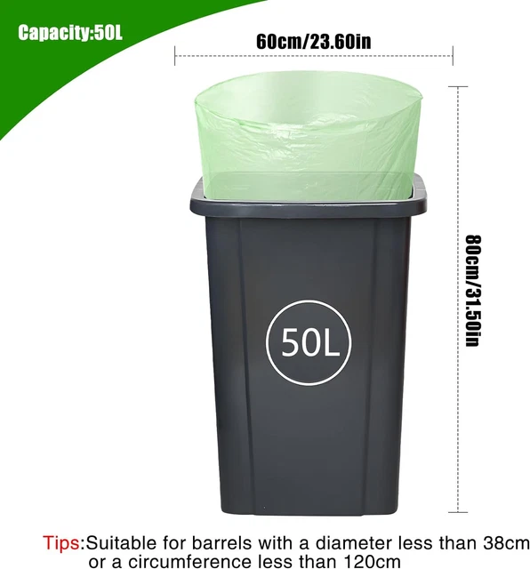 60 X 50 Litre Bin Lines, 13Gallon/50L Large Garbage Bags Big Food Waste ...