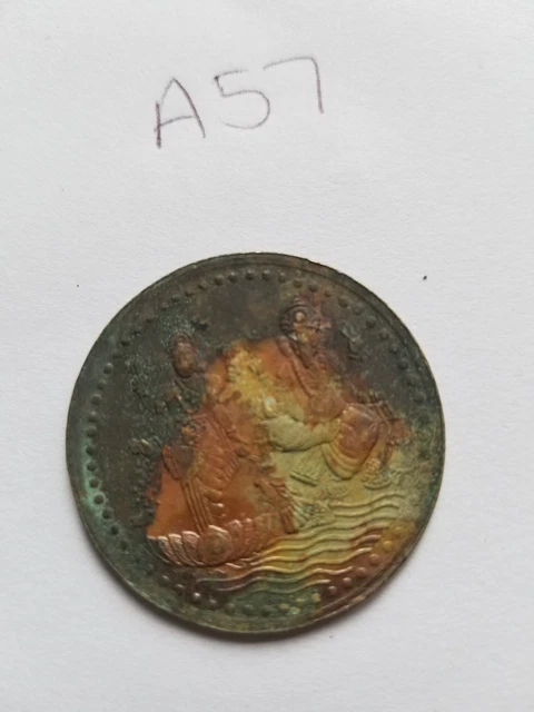 ANTIQUE SILVER PLATED Lakshmi Ganesh HINDU OM Shiri Good Luck Token ...