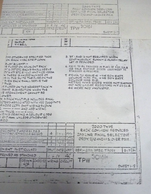 GPO STROWGER DIAGRAM Common Services 200 O/L Final Selector Rack Sheet ...