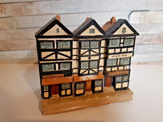 OLD MINIATURE HANDMADE Wooden Cardboard Building Tudor Town Hall Pub ...
