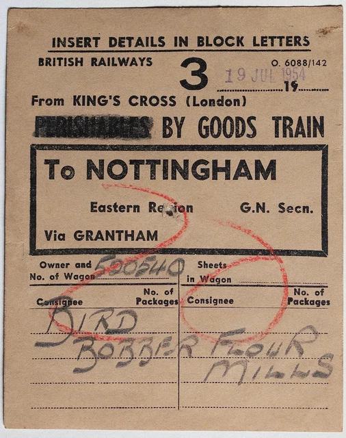 BR BRITISH RAIL Wagon Label London King's Cross - Nottingham 19 July ...