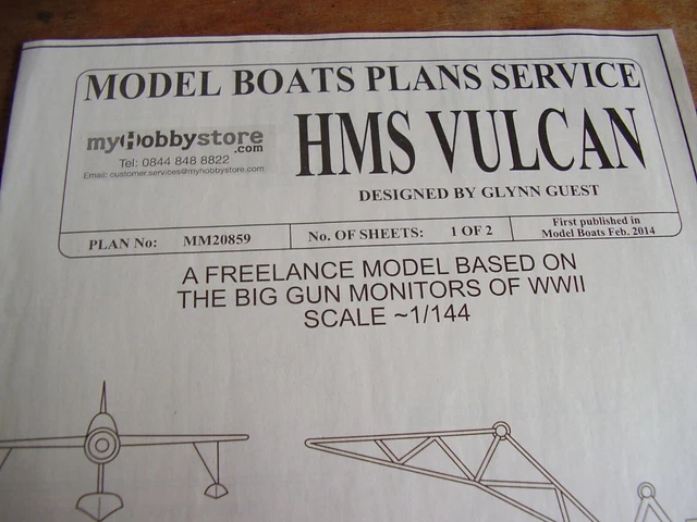 ORIGINAL MODEL BOAT Plans Hms Vulcan 2014 Big Gun Monitor Wwii Free Uk Post EUR 8,72 - PicClick DE