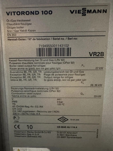 VIESSMANN VITOROND 100 Öl Heizkessel mit Steuerung 30KW 3000 Liter EUR ...