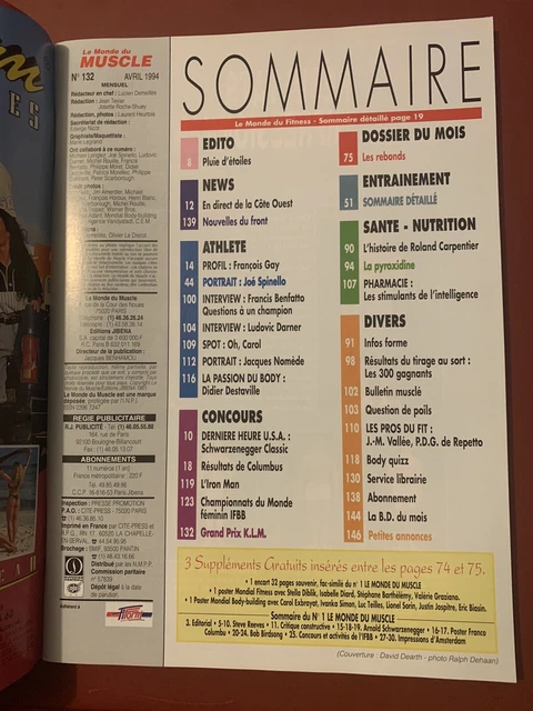 LE MONDE DU MUSCLE 1994 April #132 David Dearth & Arnold Cover! Columbu ...