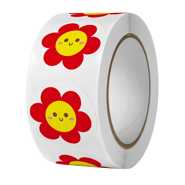 500 PCS /ROLL Cute Red Flower Smile Face Stickers Children Reward ...