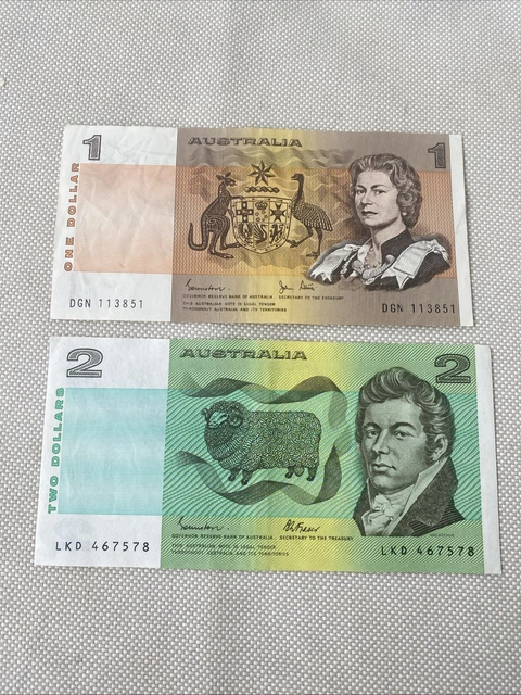 2X ($2 TWO Dollar + $1 One Dollar) Australian Bank Note Circulated ...