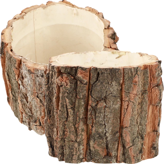 RUSTIC WOOD BARK Flower Pot Set - 2pcs Succulent Planter Bucket £14.28 ...