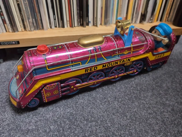 VINTAGE TIN TOY Train Piston Red Mountain Express Battery Operated ...