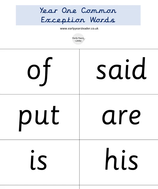 YEAR ONE COMMON Exception Word Mat & Flashcards Vocabulary Education ...