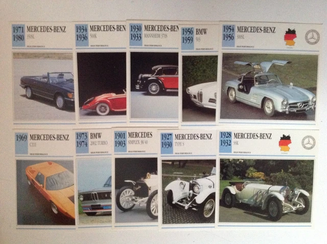 10 OF HIGH performance cars,picture cards,various,with specifications ...