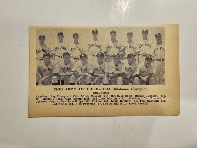 ENID ARMY AIR Field Oklahoma 1944 Baseball Team Picture Monty Basgall ...
