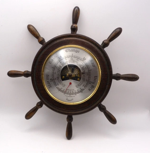 VINTAGE BAROMETER BY DAYMASTER SHIP STEERING WHEEL SHAPED WOODEN 10 ...