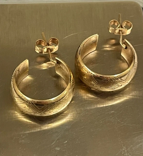 9CT 375 YELLOW engraved Gold Wide Hoop Earrings 3g Hallmarked Vintage £ ...
