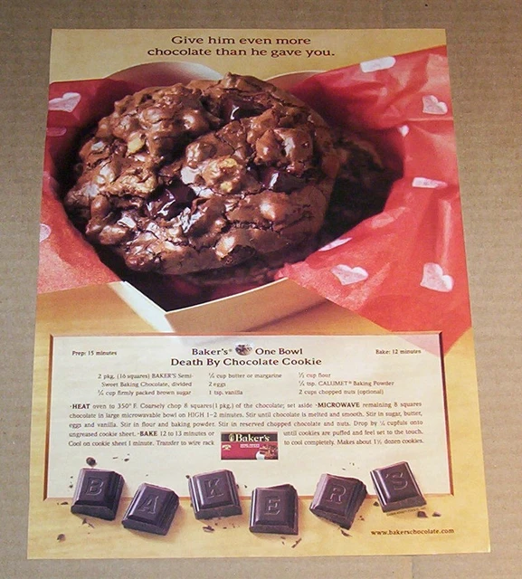 2000 PRINT AD -Baker's bakers Death by Chocolate cookies recipe ...