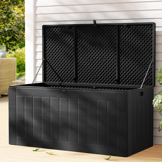 OUTDOOR STORAGE BOX 830L Container Lockable Bench Tool Shed All Black ...