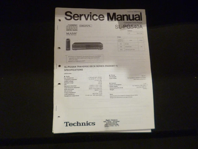 ORIGINAL SERVICE MANUAL Schaltplan Technics SL-PG540A EUR 12,50 - PicClick DE