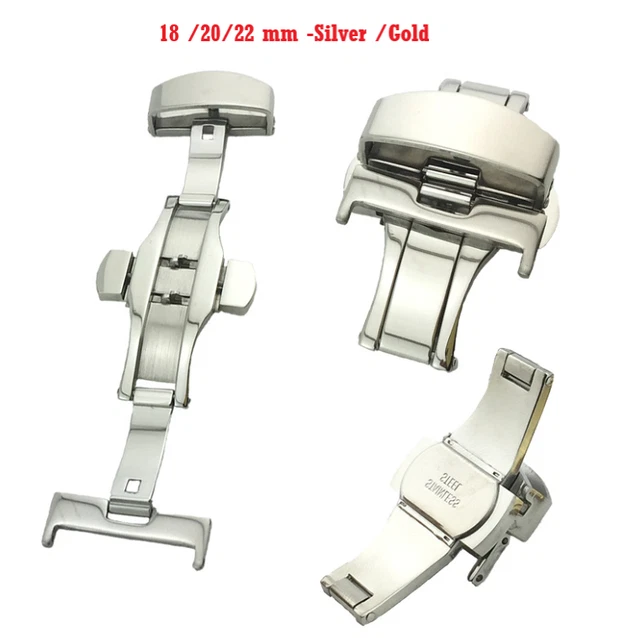 PREMIUM STAINLESS STEEL Double Push Deployment Butterfly Clasp Buckle ...