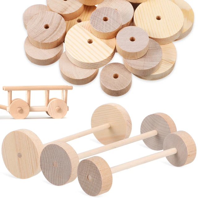 WOODEN WHEEL AND Stick Set Boy Spoked Wheels Craft Axles Unfinished £14 ...
