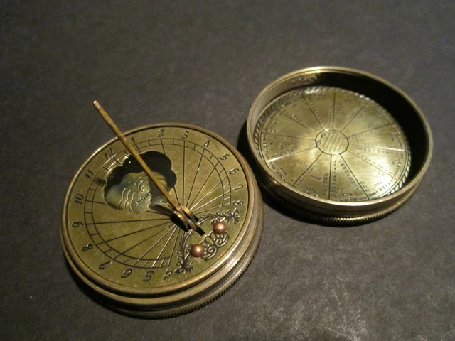 ANTIQUE STYLE SOLID Brass Timekeeping Sundial with Top Pocket Compass ...