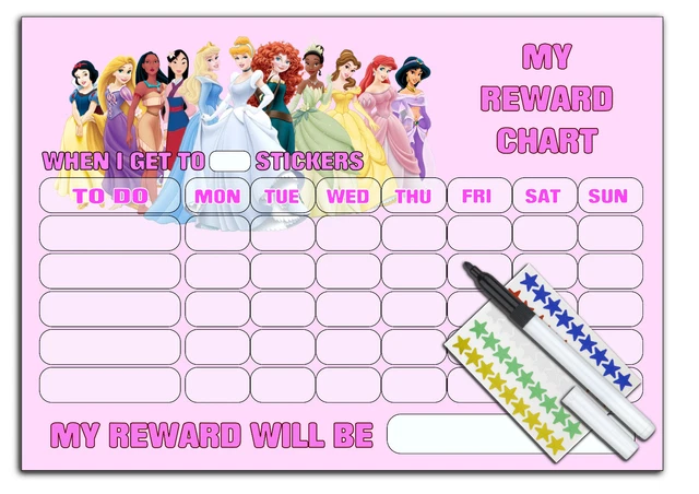 DISNEY PRINCESS PERSONALISED Re-usable Behaviour Reward Chart MAGNETIC ...