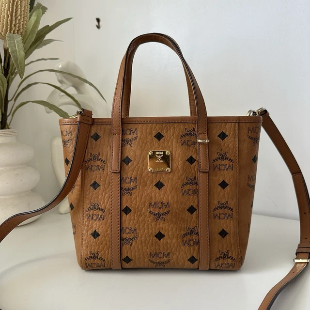 MCM TONI VISETOS Mini Shopper Tote Cognac 2 Way Bag $319.99 - PicClick AU
