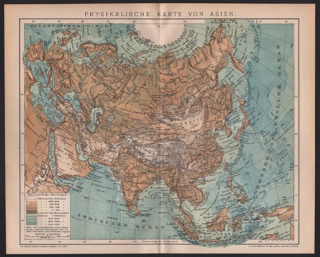 MAP MAP 1893: PHYSICAL MAP OF ASIA. Scale: 1:48,000,000 £12.80 ...