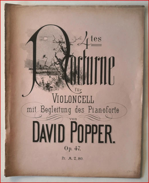SPARTITO MUSICALE D'EPOCA Nocturne di David Popper Opera 47 Pianoforte ...