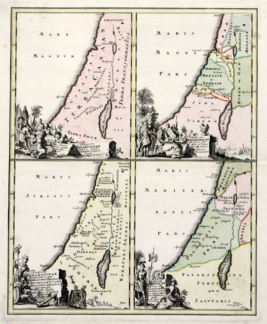HOLY COUNTRY ISRAEL Palestine Original Copperplate Map Weigel 1722 £174 ...