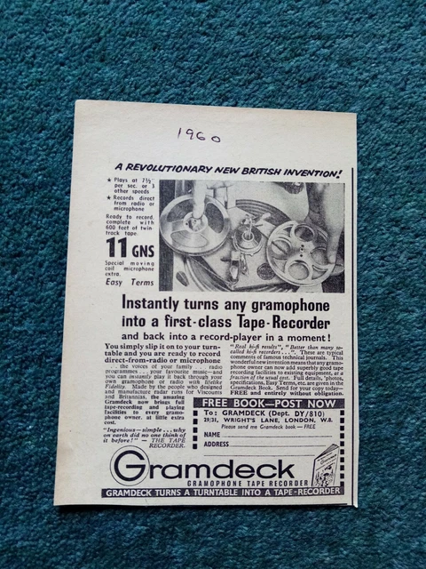 B9L EPHEMERA 1960 advert gramdeck gramaphone tape recorder £2.65 ...