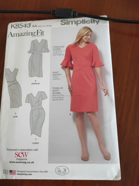 SIMPLICITY AMAZING FIT Sewing Pattern K8543 Dress Up To DD Cup Size 10 ...