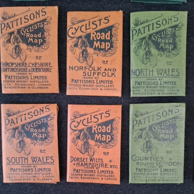 14 ANTIQUE VINTAGE Pocket Cyclists’ Road Map Pattisons Scotch Whisky ...