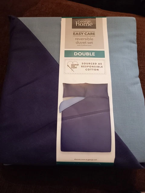 ASDA GEORGE LIGHT & Dark Navy Blue Reversible Double Size Duvet Set ...