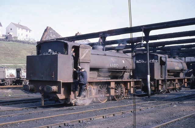 ORIGINAL SLIDE . BR/LNER J94 Steam Locos 68012+68006 . Buxton Shed (9L ...
