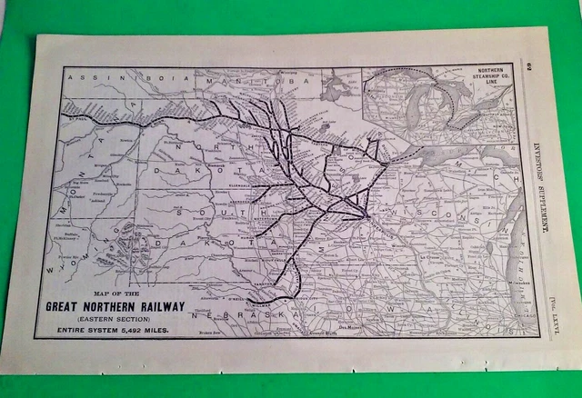 RARE 1903 RAILROAD Map of The GREAT NORTHERN RAILROAD (Eastern Section ...